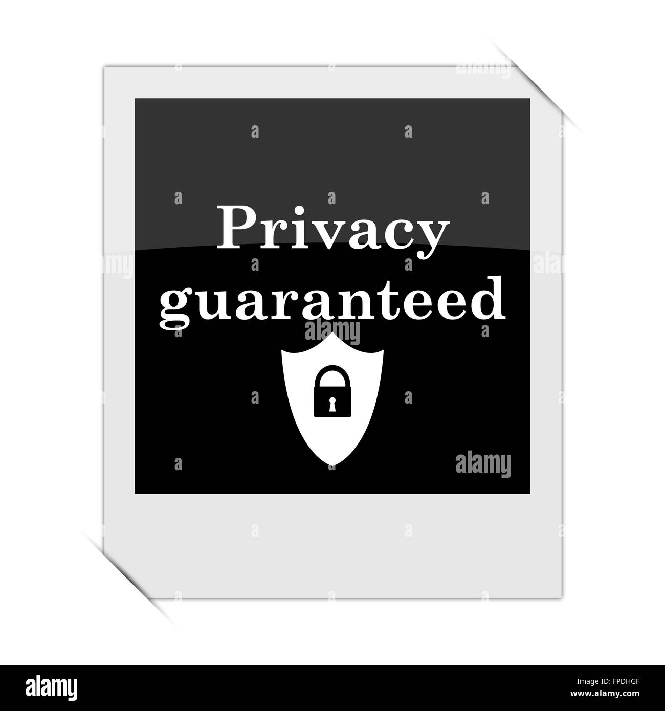 Privacy guaranteed icon within a photo on white background Stock Photo ...