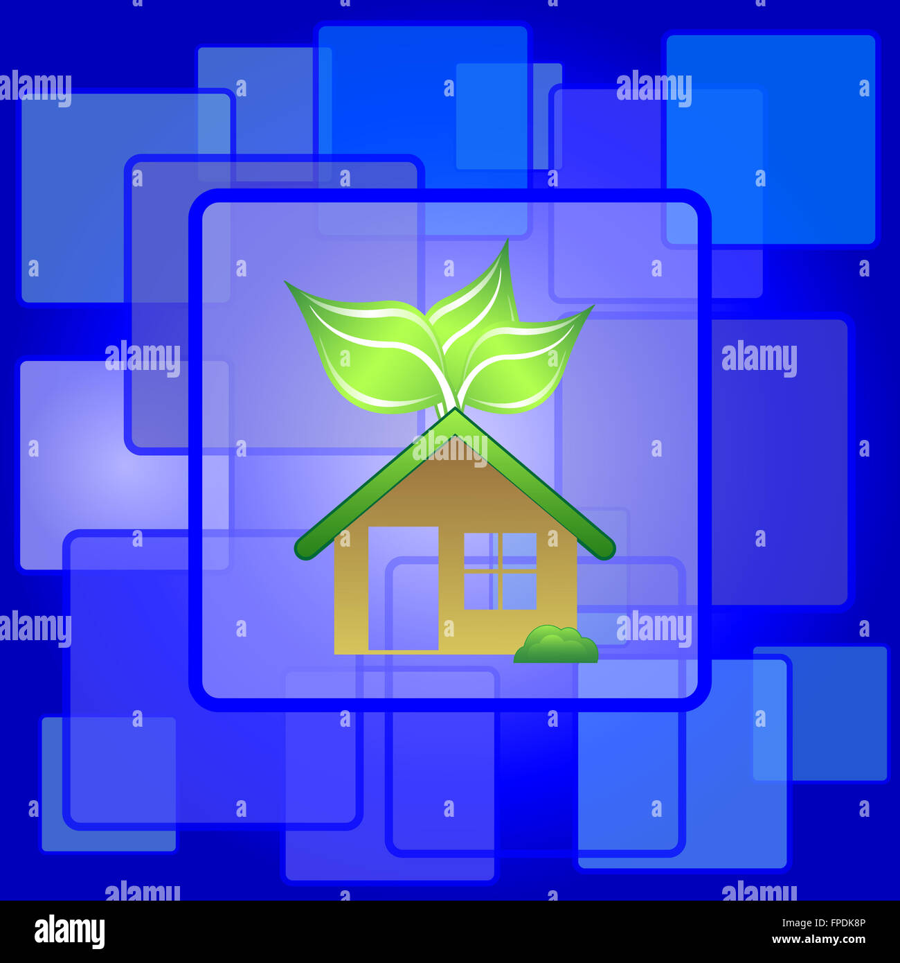 Eco house icon. Internet button on abstract background Stock Photo - Alamy