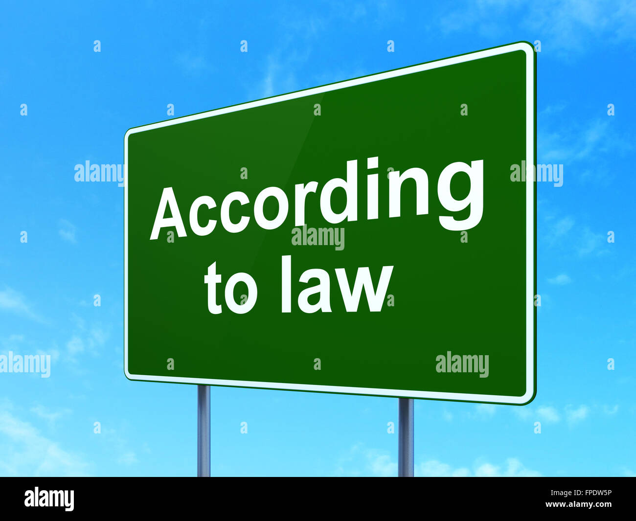 Law concept: According To Law on road sign background Stock Photo - Alamy