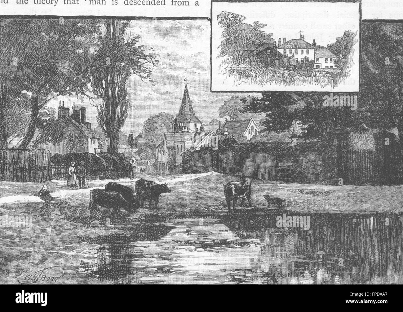 DOWNE: The village of Downe, and Darwin's House, antique print 1888 ...