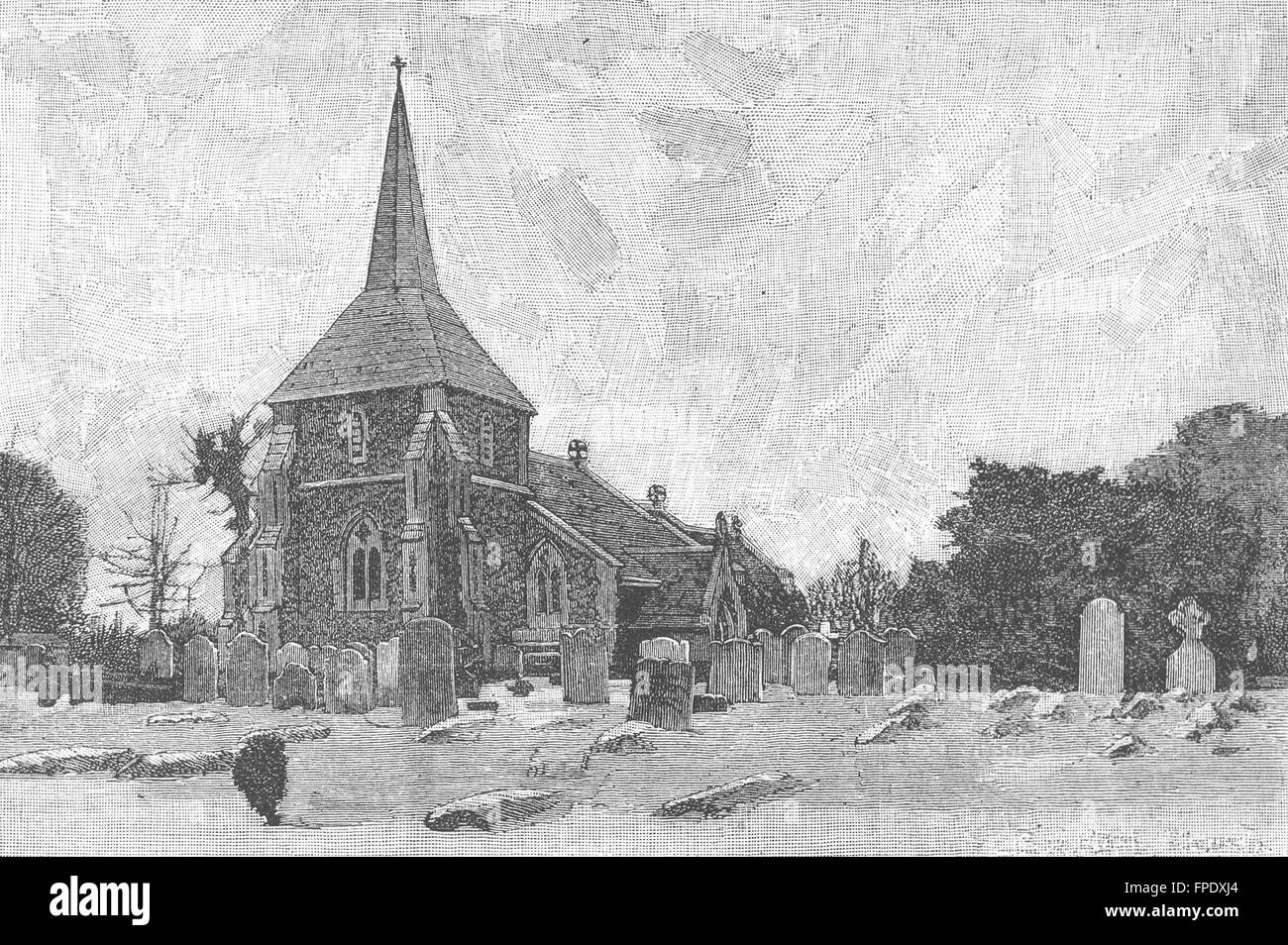 SUTTON: Banstead Church. Surrey, antique print 1888 Stock Photo - Alamy