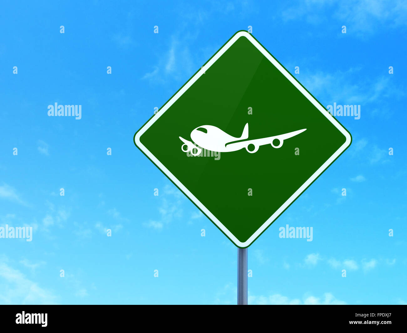 Tourism concept: Airplane on road sign background Stock Photo - Alamy