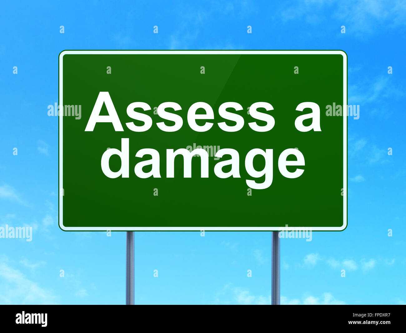 Insurance concept: Assess A Damage on road sign background Stock Photo ...