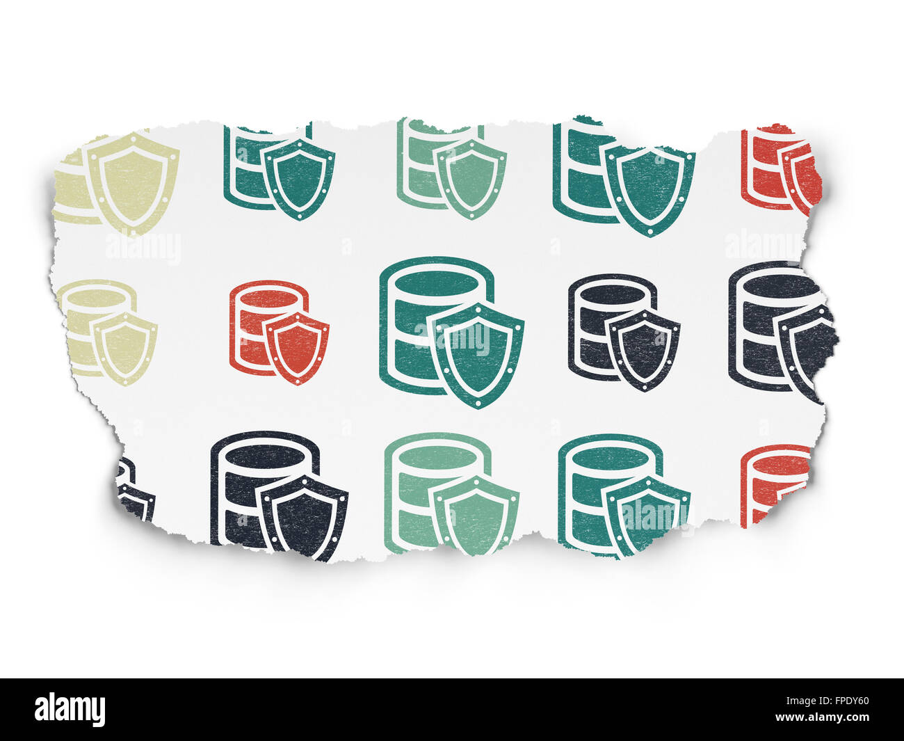 Software concept: Database With Shield icons on Torn Paper background Stock Photo - Alamy