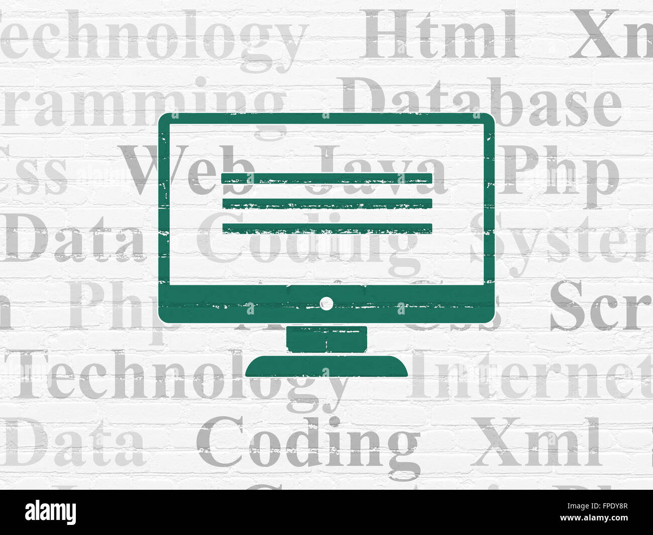Programming concept: Monitor on wall background Stock Photo - Alamy