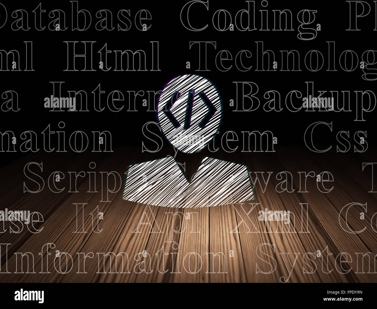 Software concept: Programmer in grunge dark room Stock Photo - Alamy