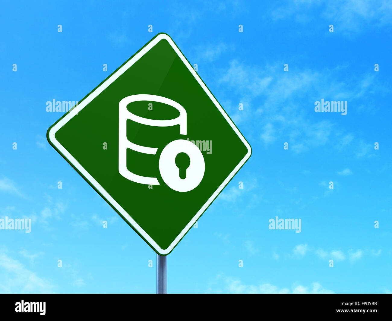 Programming concept: Database With Lock on road sign background Stock ...