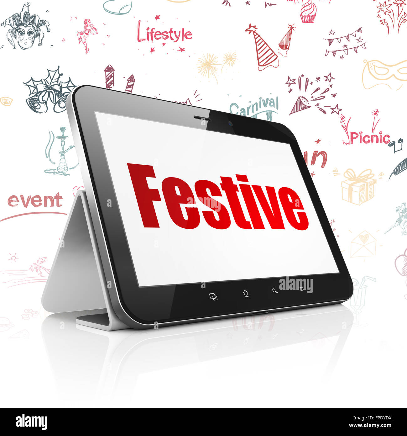 Entertainment, concept: Tablet Computer with Festive on display Stock ...