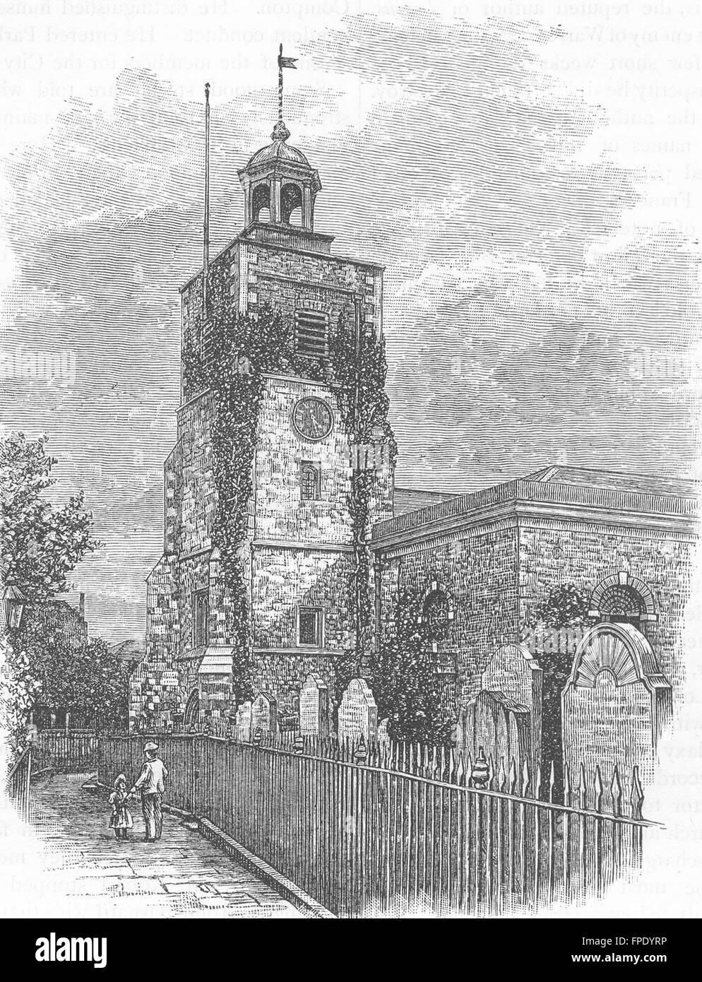 MORTLAKE: Mortlake Church, antique print 1888 Stock Photo - Alamy