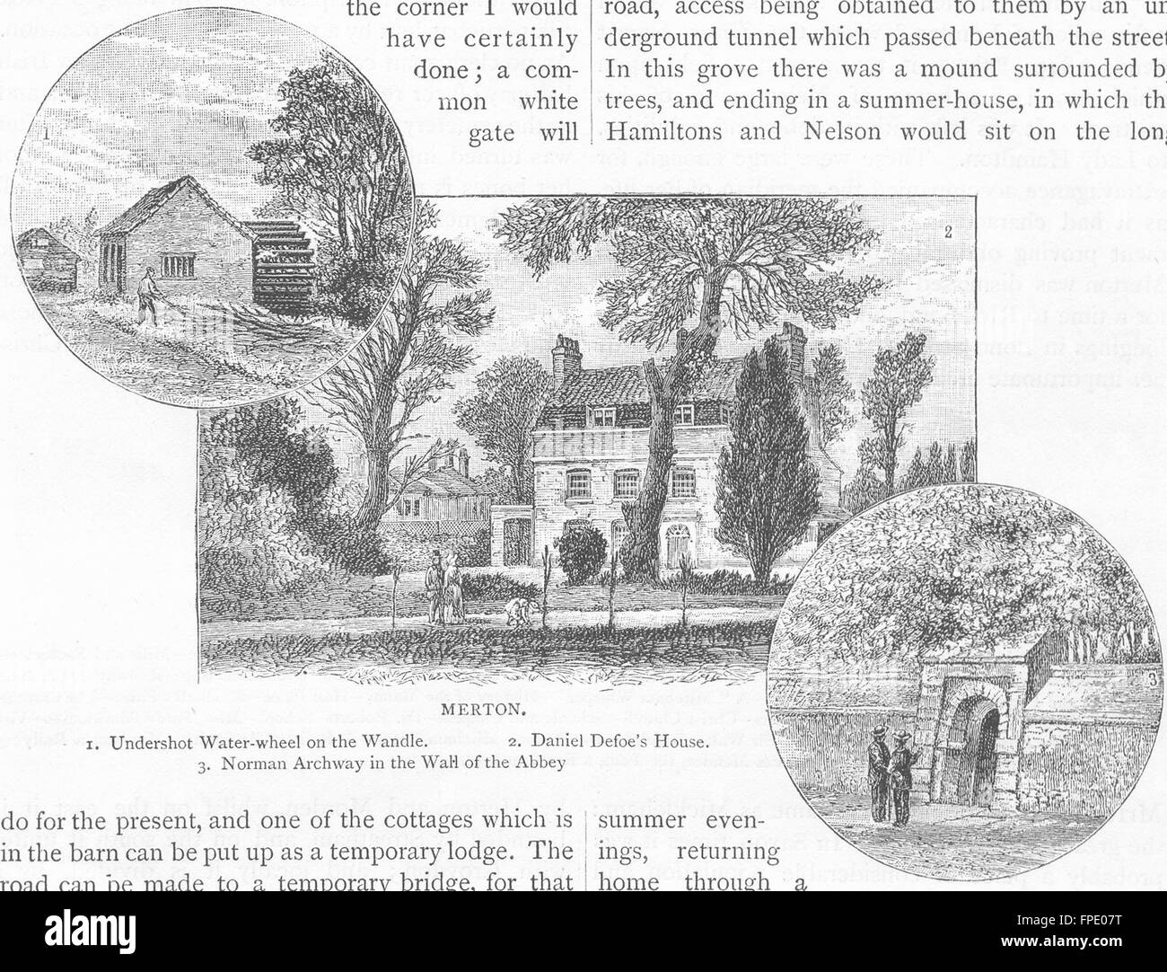 MERTON: Waterwheel, Wandle; Daniel Defoe's House; Norman Archway, Abbey ...