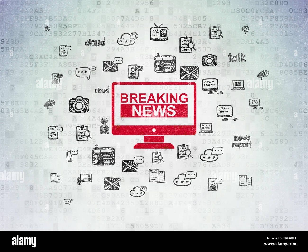 News concept: Breaking News On Screen on Digital Paper background Stock ...
