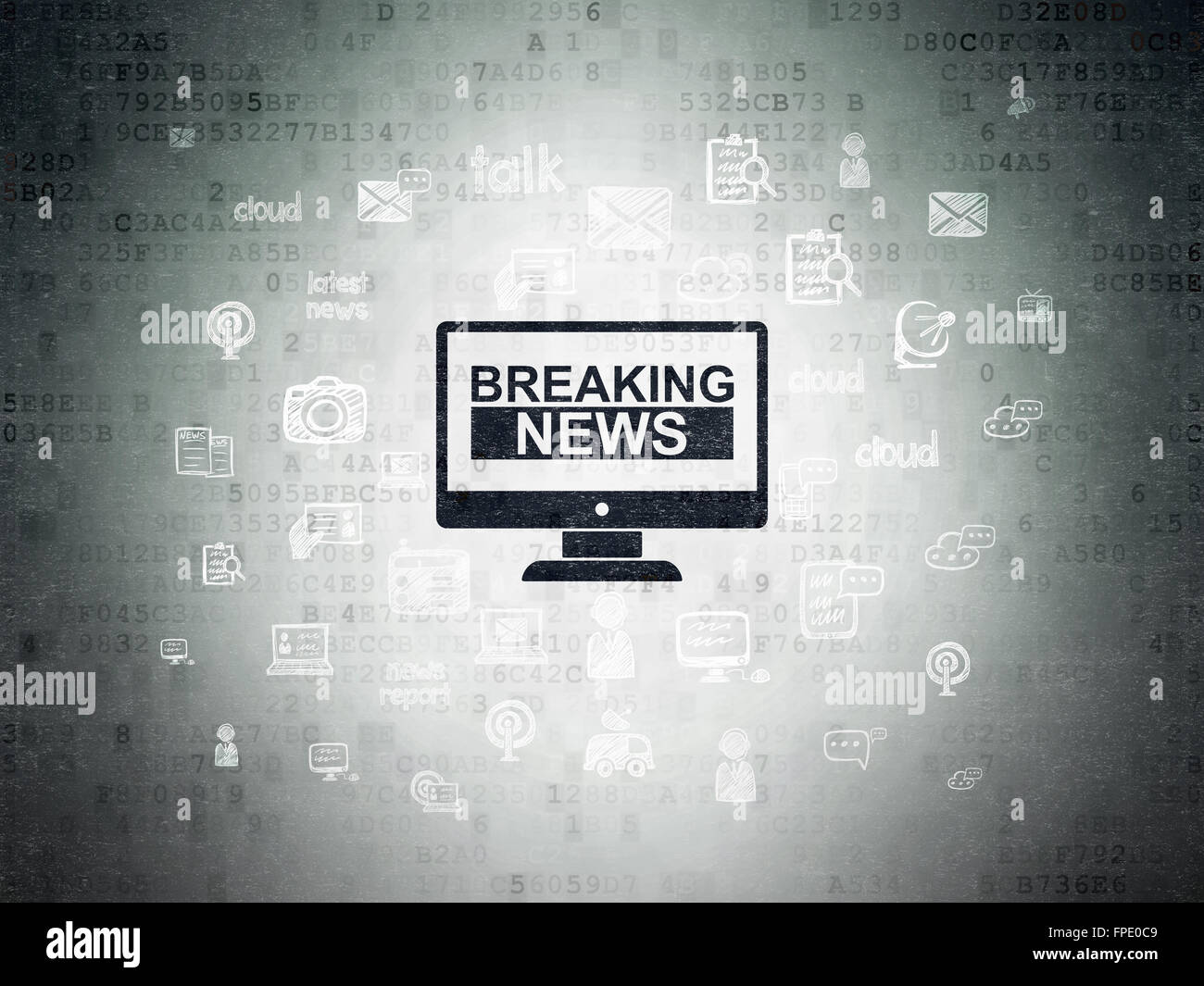 News concept: Breaking News On Screen on Digital Paper background Stock ...