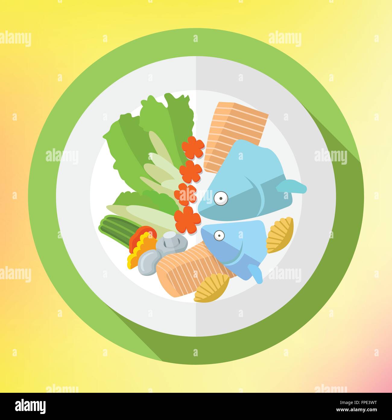 Plate fish salad flat icon Stock Vector Image & Art - Alamy