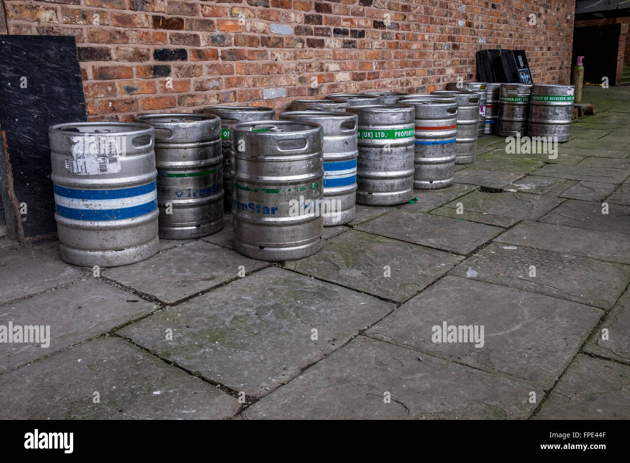 Empty Beer casks out side a public house Stock Photo - Alamy