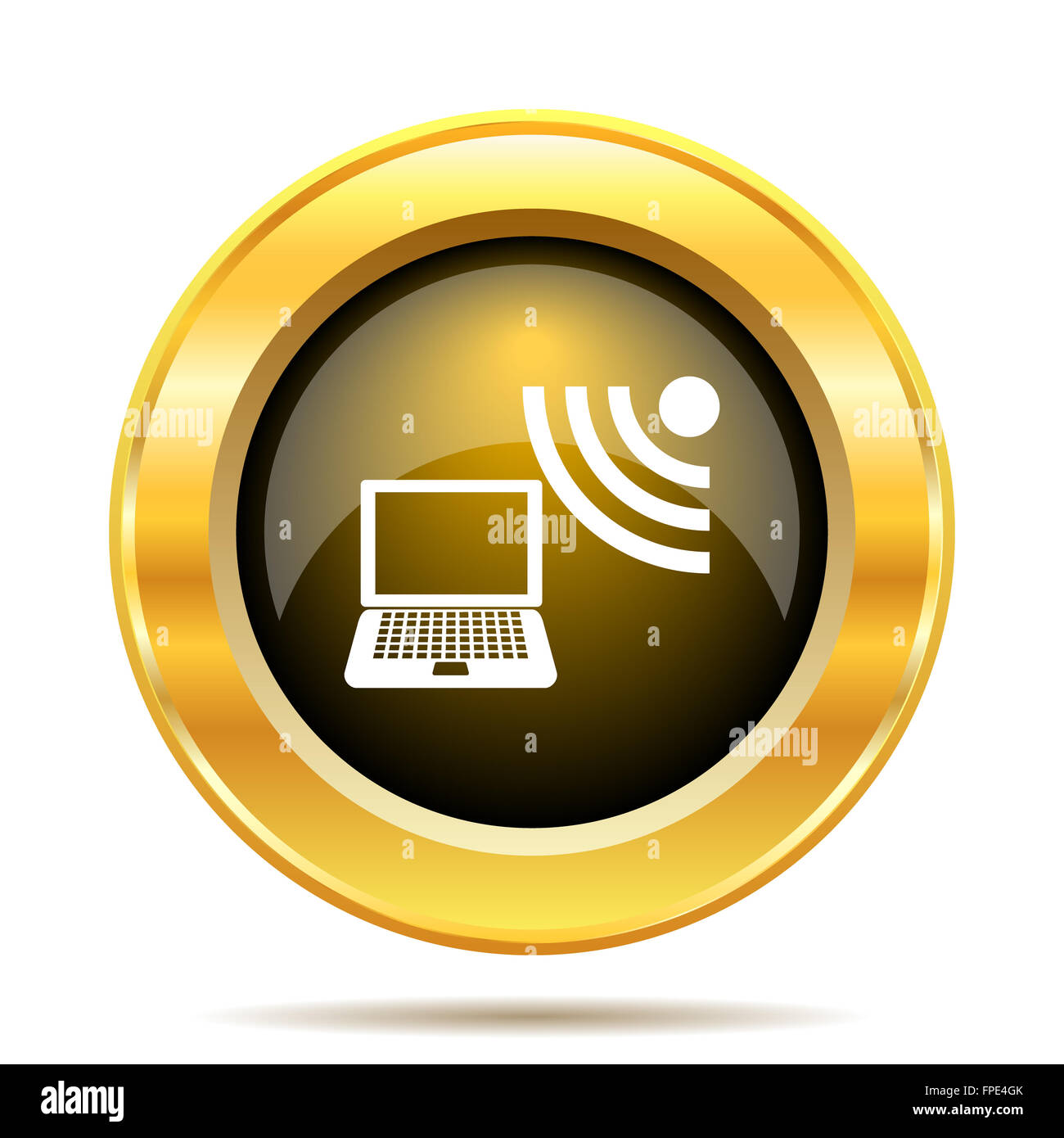 Wireless laptop icon. Internet button on white background Stock Photo ...