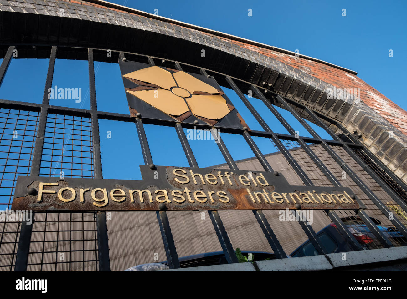 Sheffield Forgemaster logo outside steelworks Stock Photo - Alamy