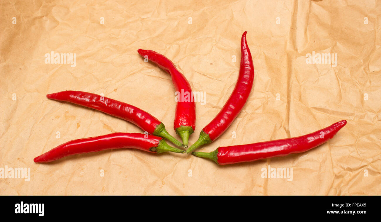Red hot chili peppers on old brown paper sheet Stock Photo - Alamy