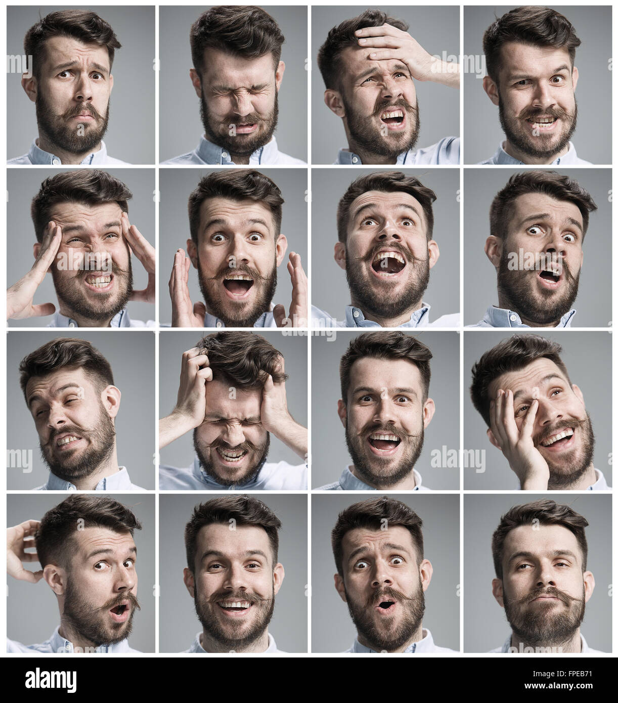 Set of young man's portraits with different emotions Stock Photo - Alamy