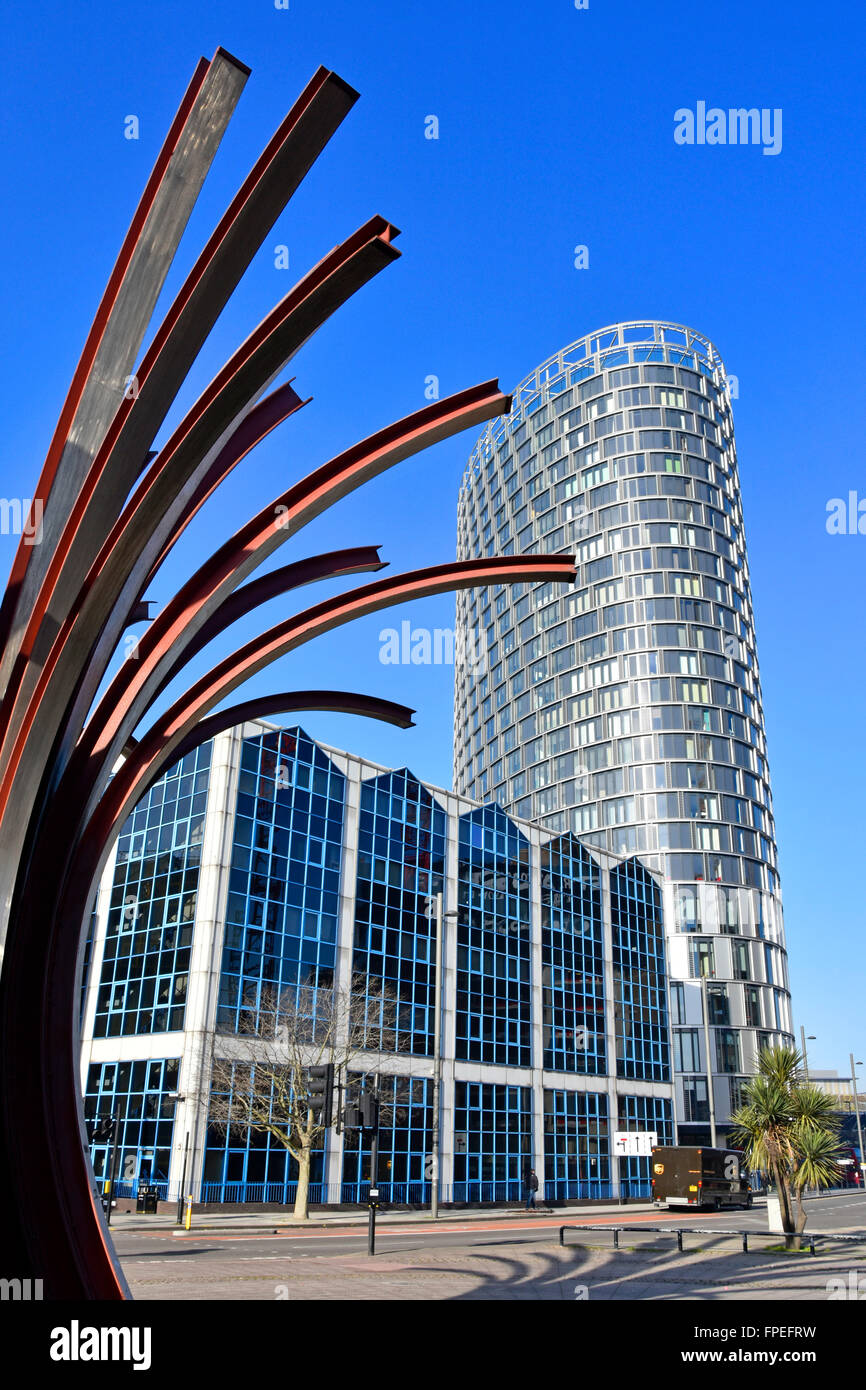 Part of curved steelwork sculpture Railway Tree by Malcolm Robertson ...