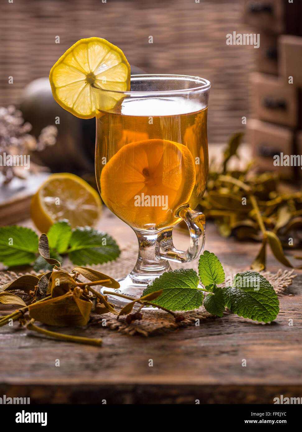 Cup of mistletoe tea with lemon Stock Photo - Alamy