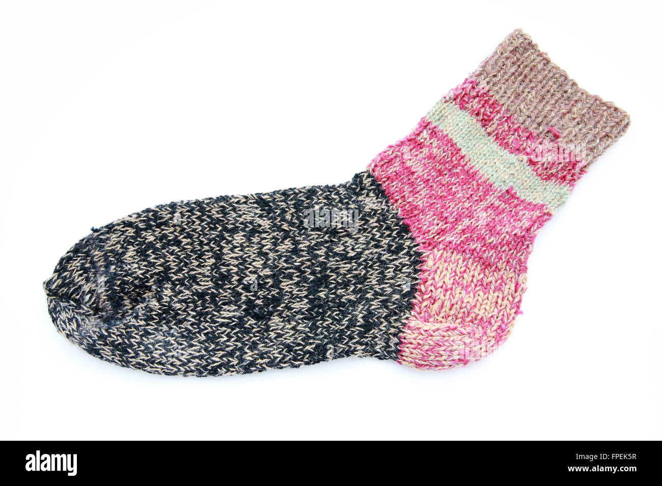 Knitted wool sock on a white background Stock Photo - Alamy