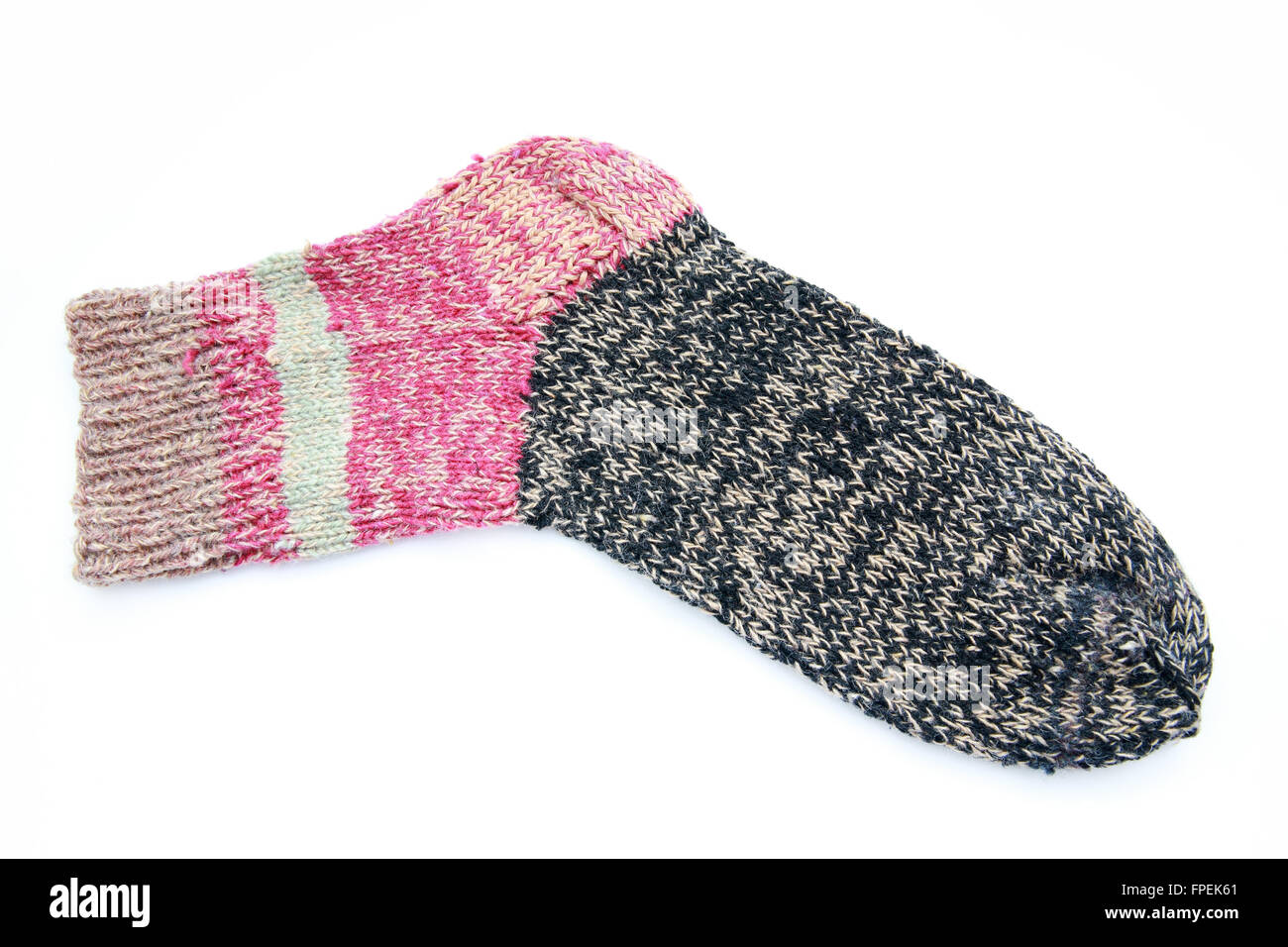 Knitted wool sock on a white background Stock Photo - Alamy