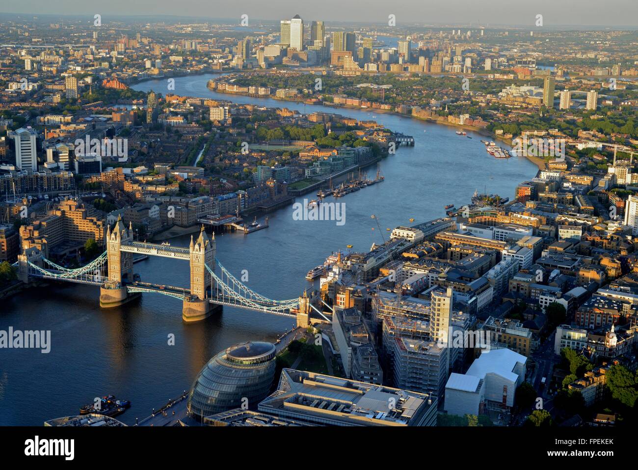 Shot overlooking London City with Tower Bridge and River Thames Stock ...