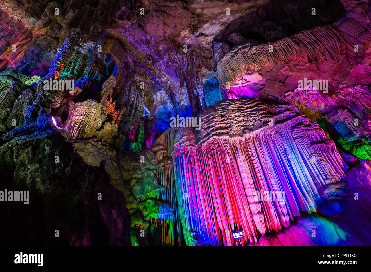 Guilin, China, 20 Jun 2014: Beautiful light up of limestone cave ...