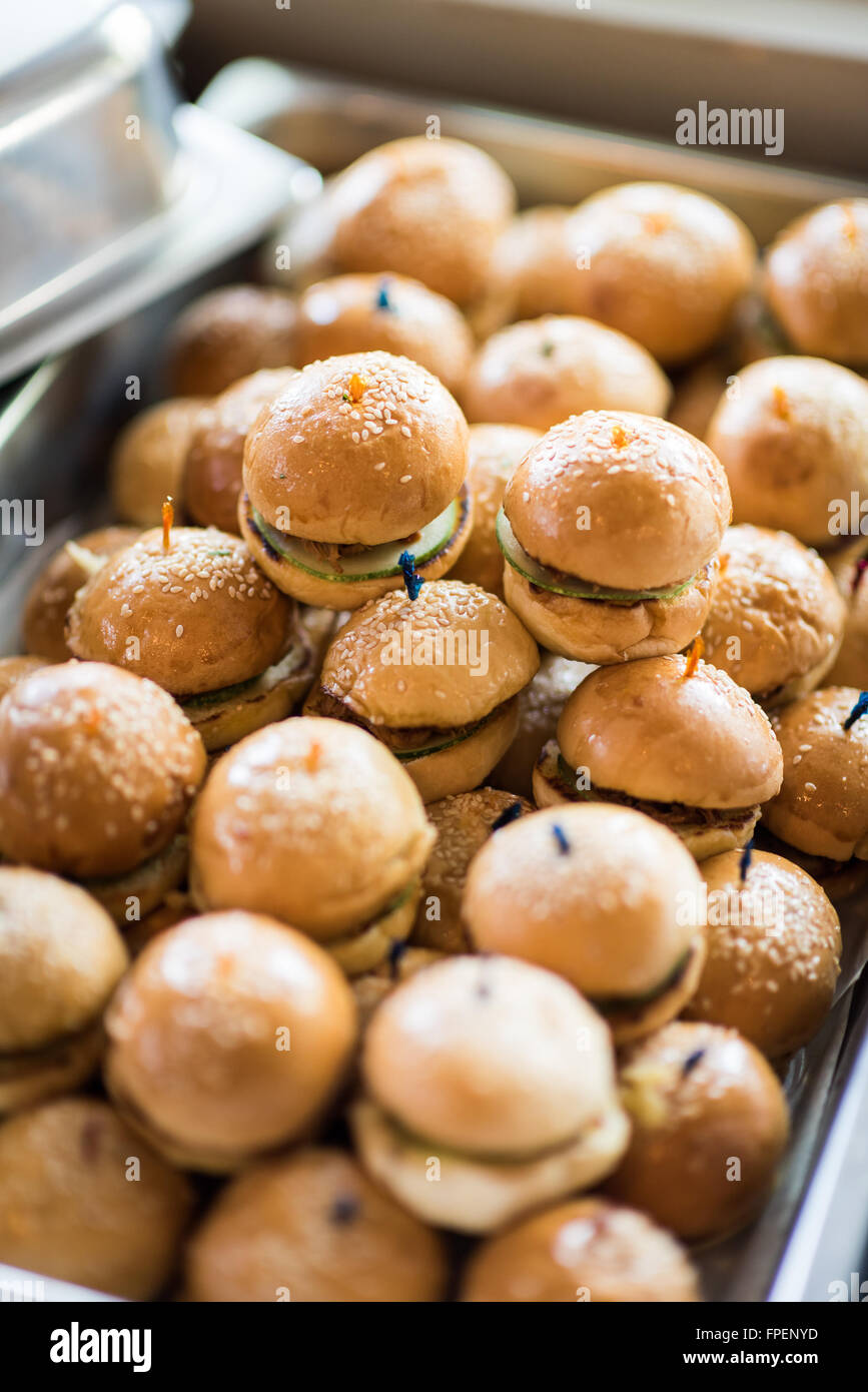 Western style fast food mini burgers for snack Stock Photo - Alamy