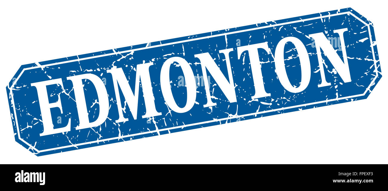 Edmonton blue square grunge retro style sign Stock Photo - Alamy