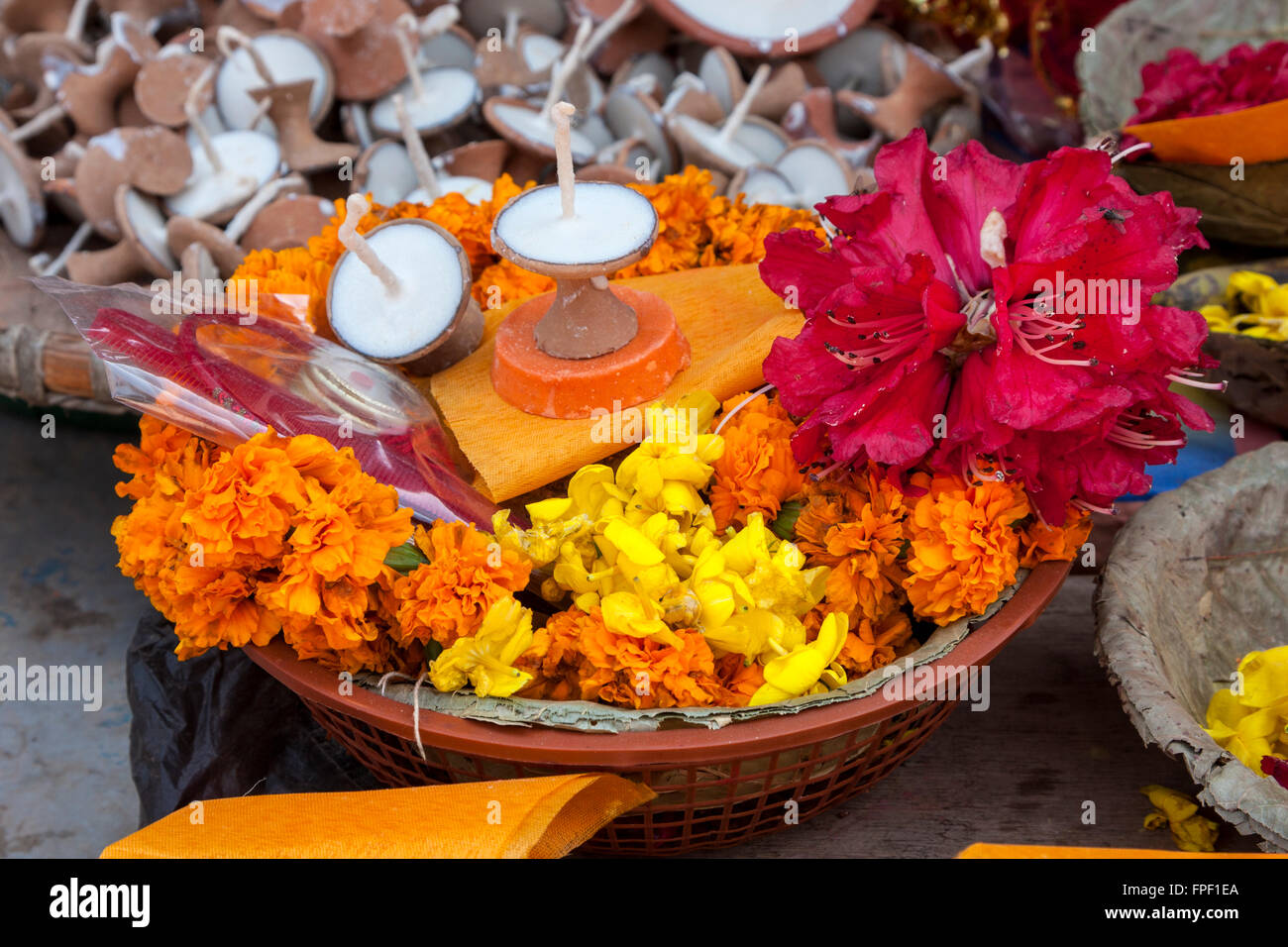 Nepal, Patan. Offering Baskets at a Hindu Temple Stock Photo - Alamy