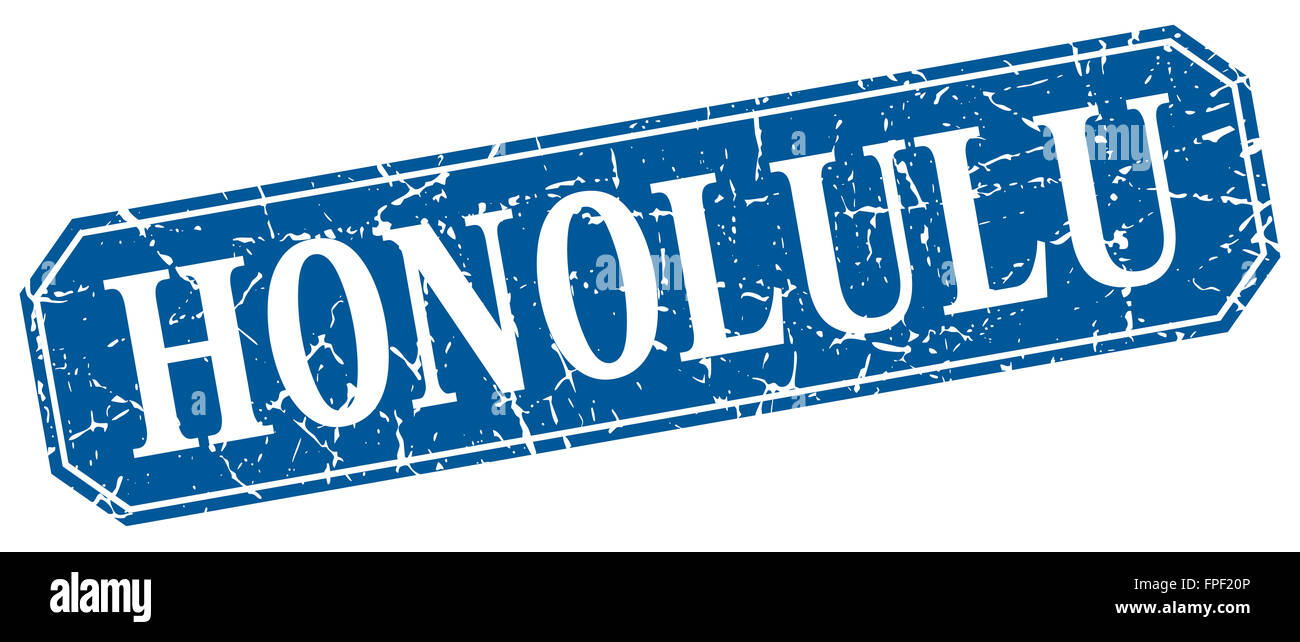 Honolulu blue square grunge retro style sign Stock Photo - Alamy
