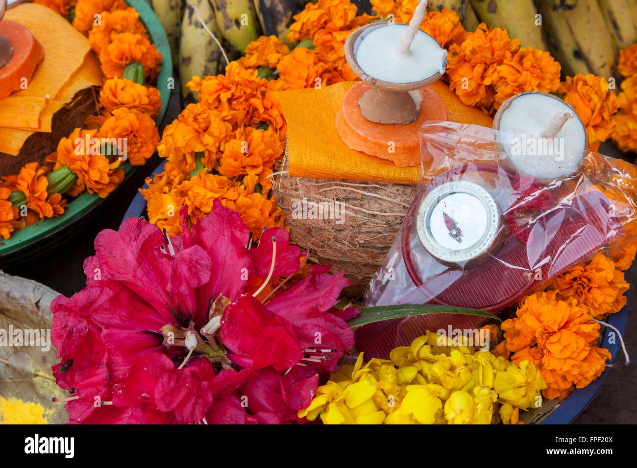 Nepal, Patan. Offering Baskets at a Hindu Temple Stock Photo - Alamy