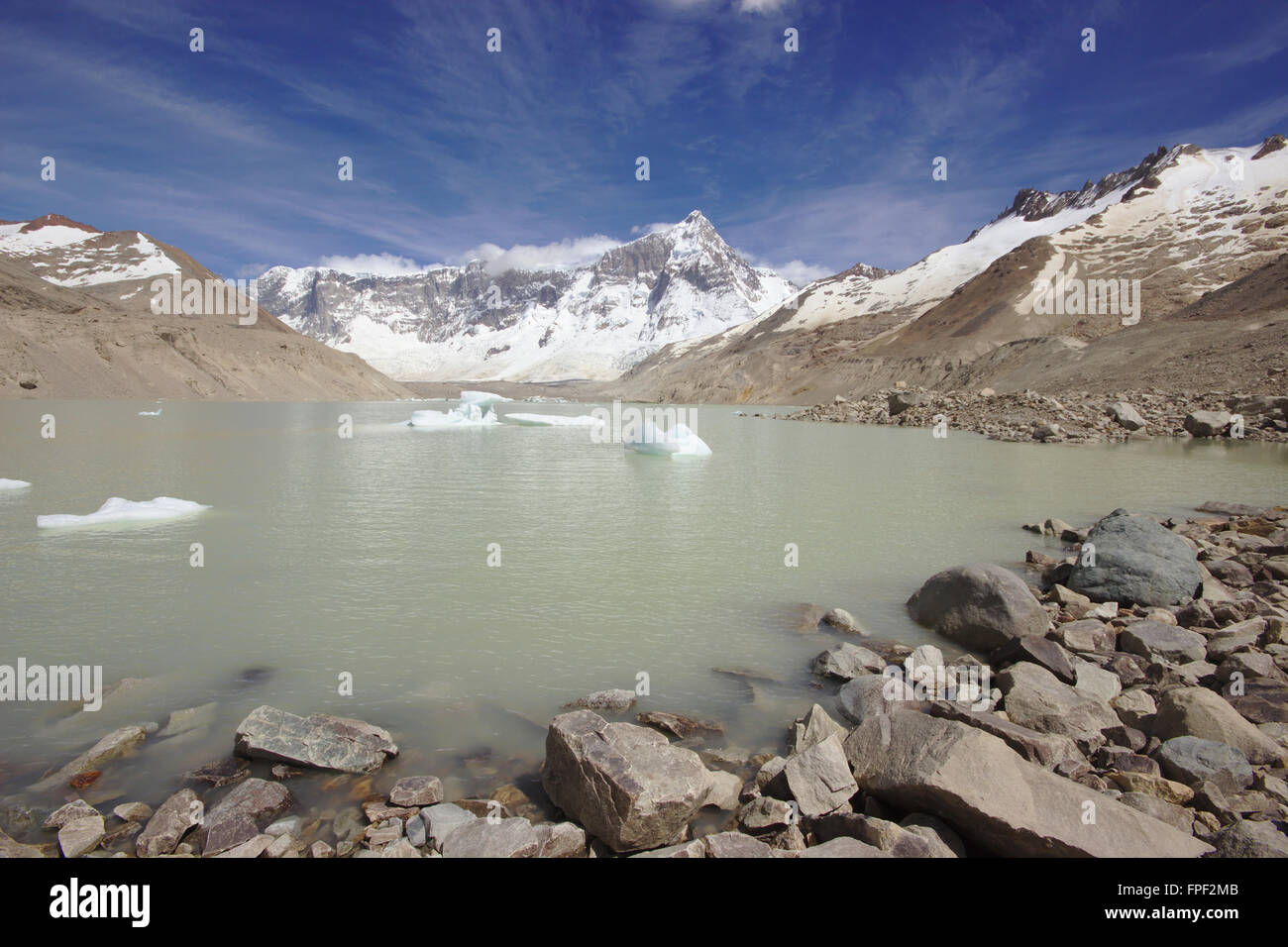 Cerro San Lorenzo and glacier lake Laguna de los Tempanos, Perito ...