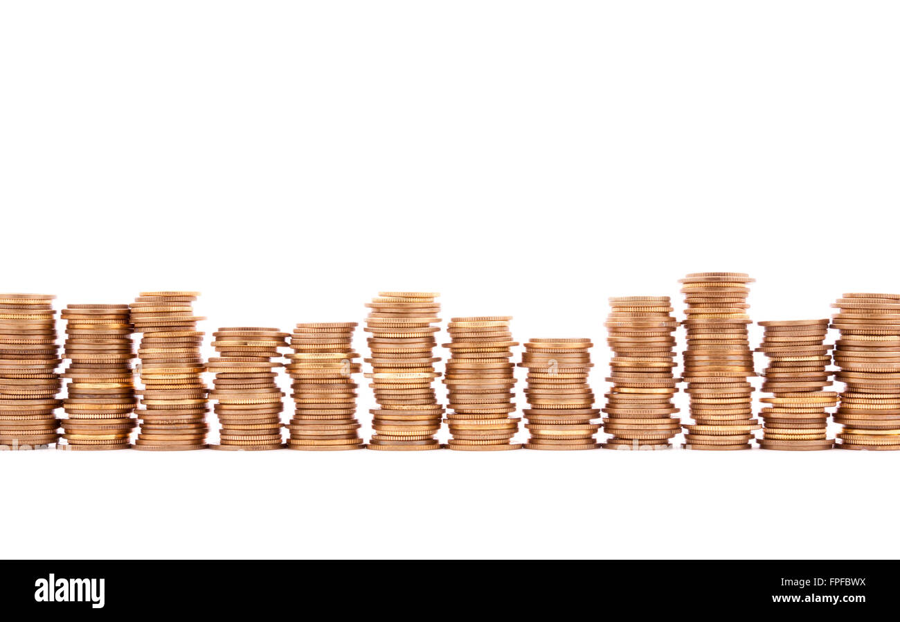 Stack of coins on white background Stock Photo - Alamy