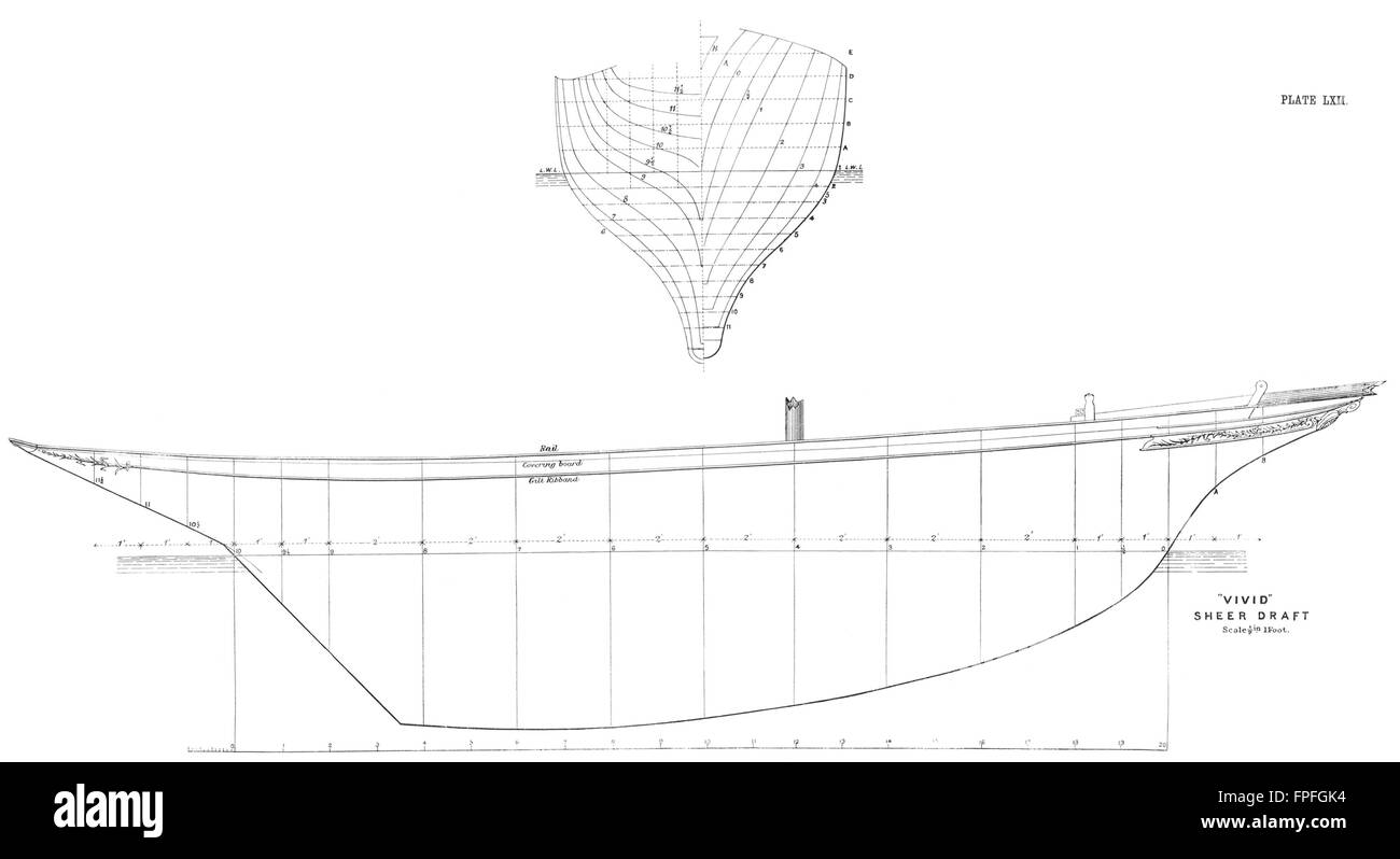 BOAT PLAN: Single-Handed Cruiser: 'Vivid, Sheer Draft, antique print ...