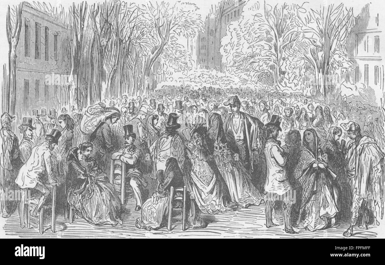 SPAIN: La Rambla, at Barcelona, antique print 1880 Stock Photo - Alamy