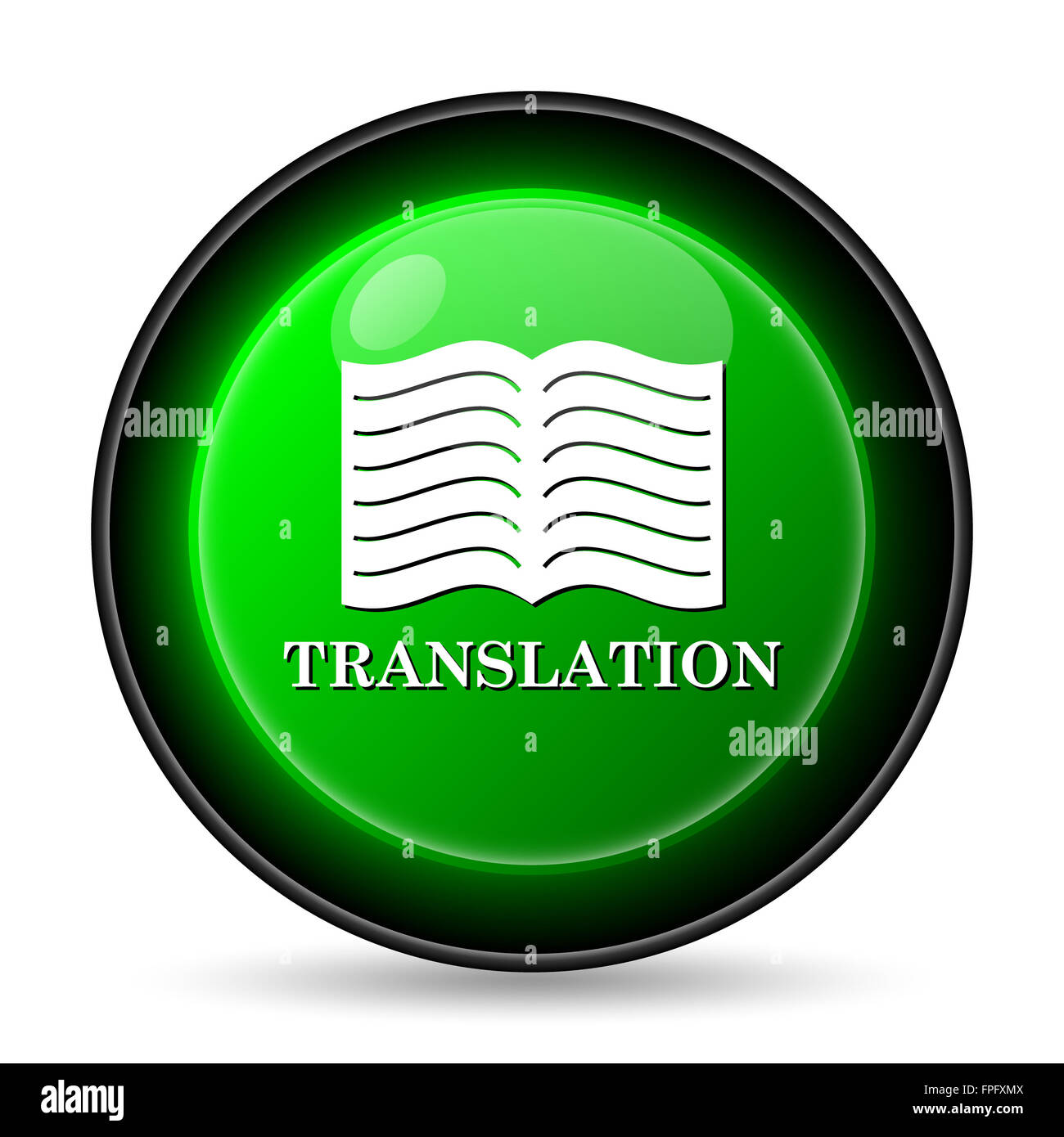Translation book icon. Internet button on white background Stock Photo ...