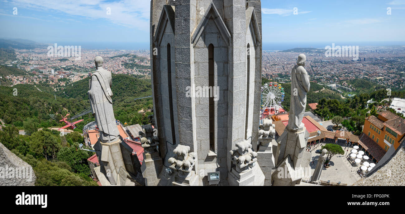 High angle view towards statues of eastern tower of Sacred Heart of ...