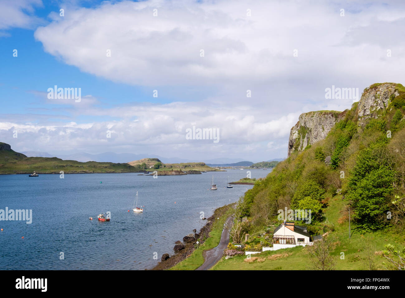 View to Kerrera island across Sound of Kerrera on west coast near Oban ...