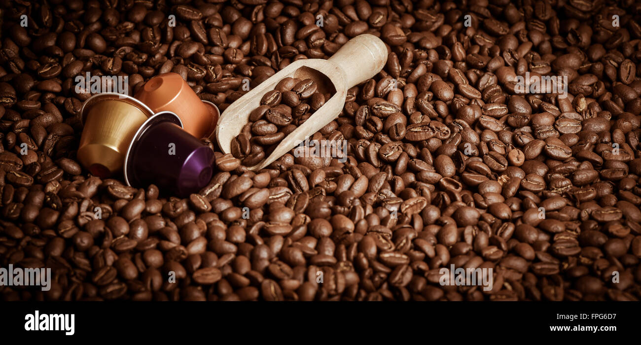 Coffee beans and Coffee capsules Stock Photo - Alamy