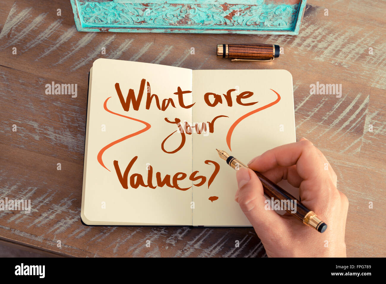 Handwritten text WHAT ARE YOUR VALUES ?, business success concept Stock ...
