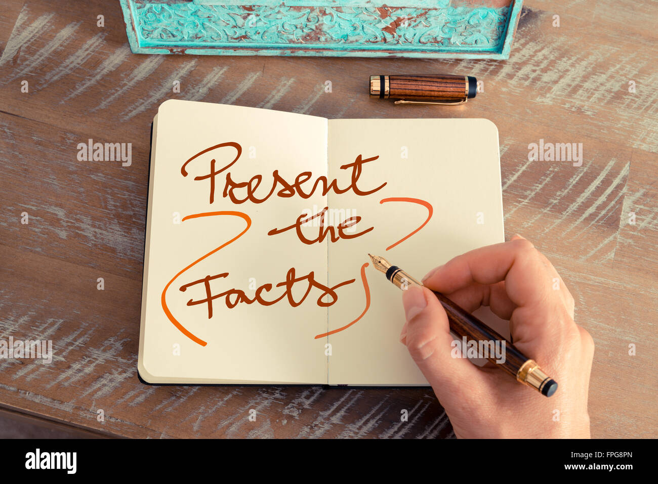 Handwritten text PRESENT THE FACTS, business success concept Stock ...