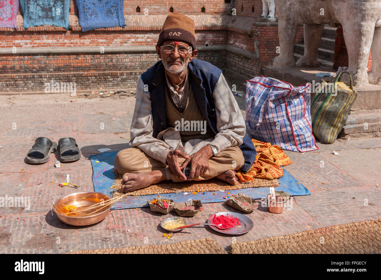 Nepal, Patan. Hindu Holy Man with Red Kumkuma Powder to Convey ...