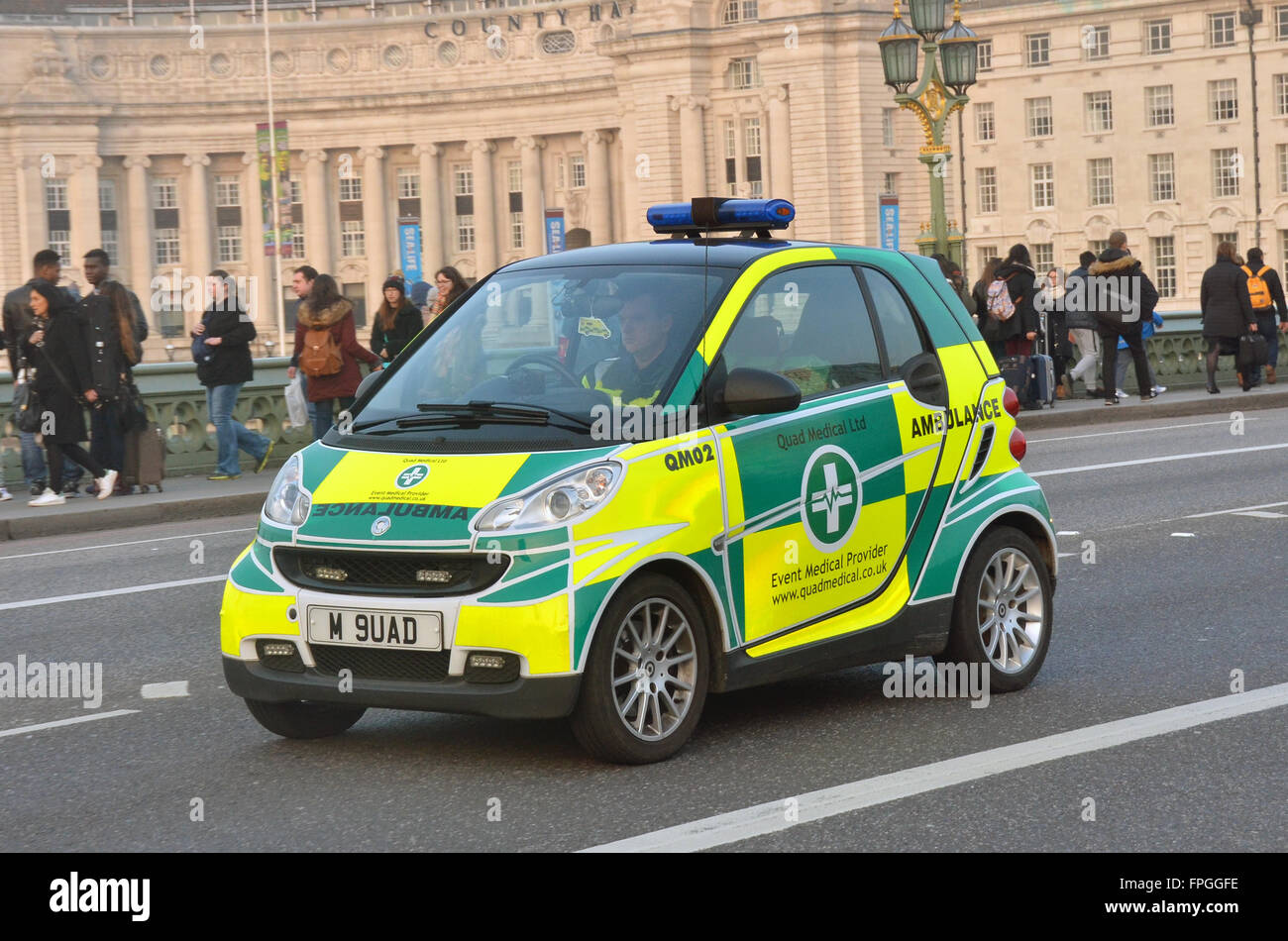 London,UK,11 March 2016,Quad Medical Ltd event ambulance on Westminster ...