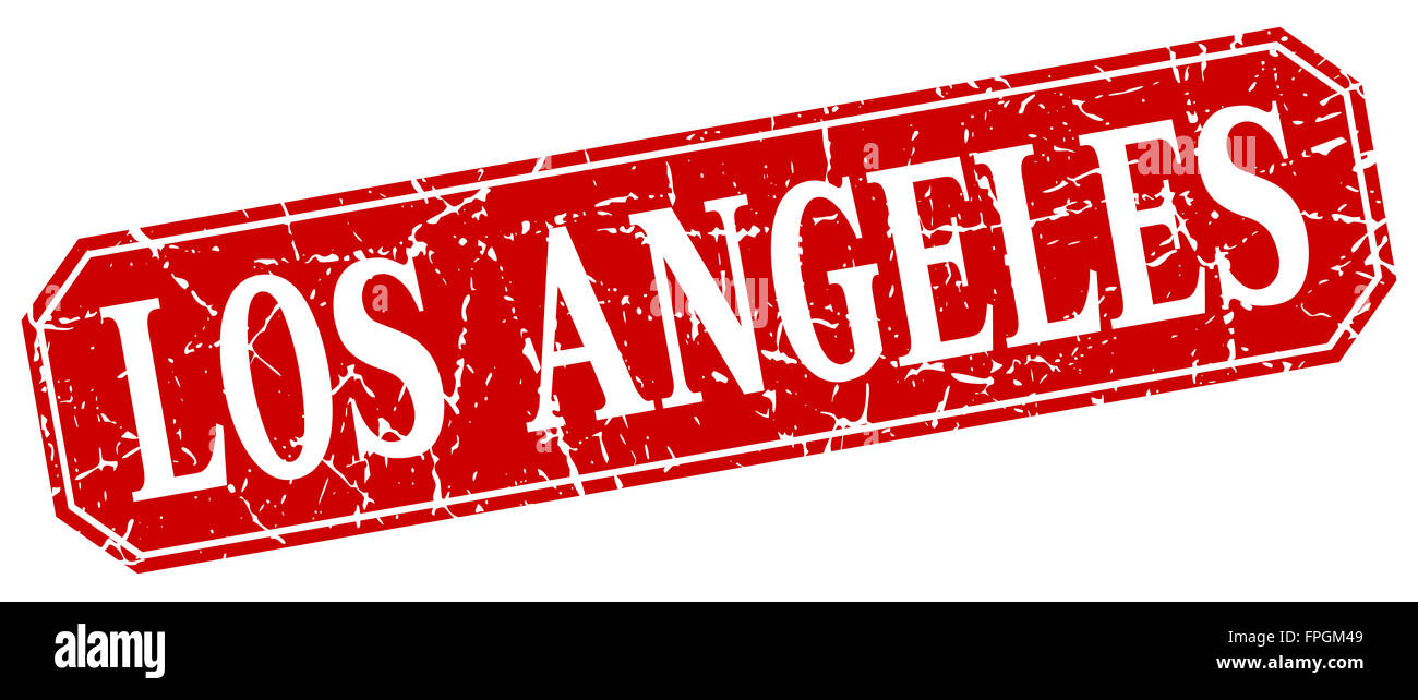 Los Angeles red square grunge retro style sign Stock Photo - Alamy