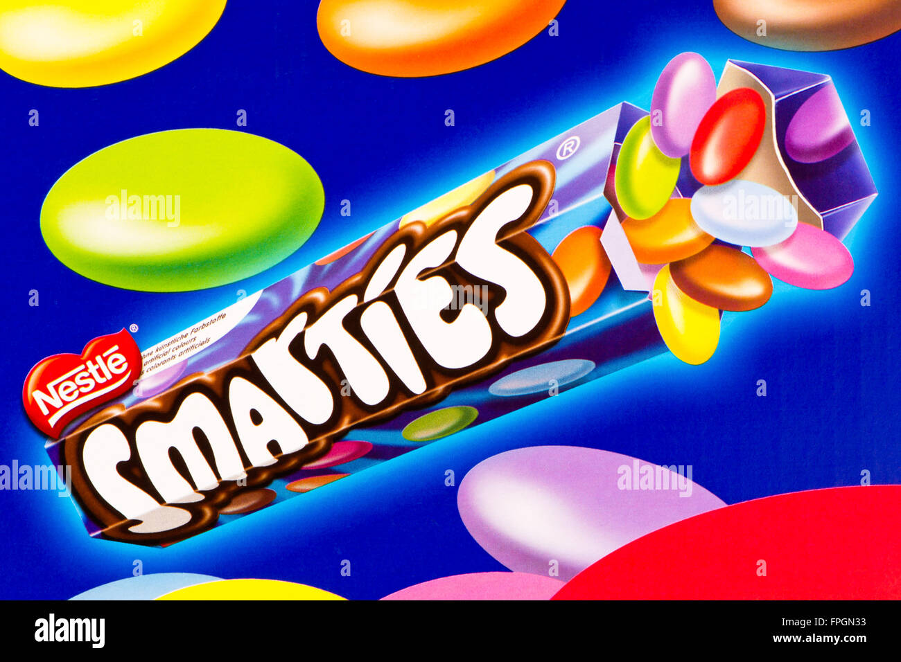 Tube of Nestle Smarties printed on cardboard box Stock Photo - Alamy