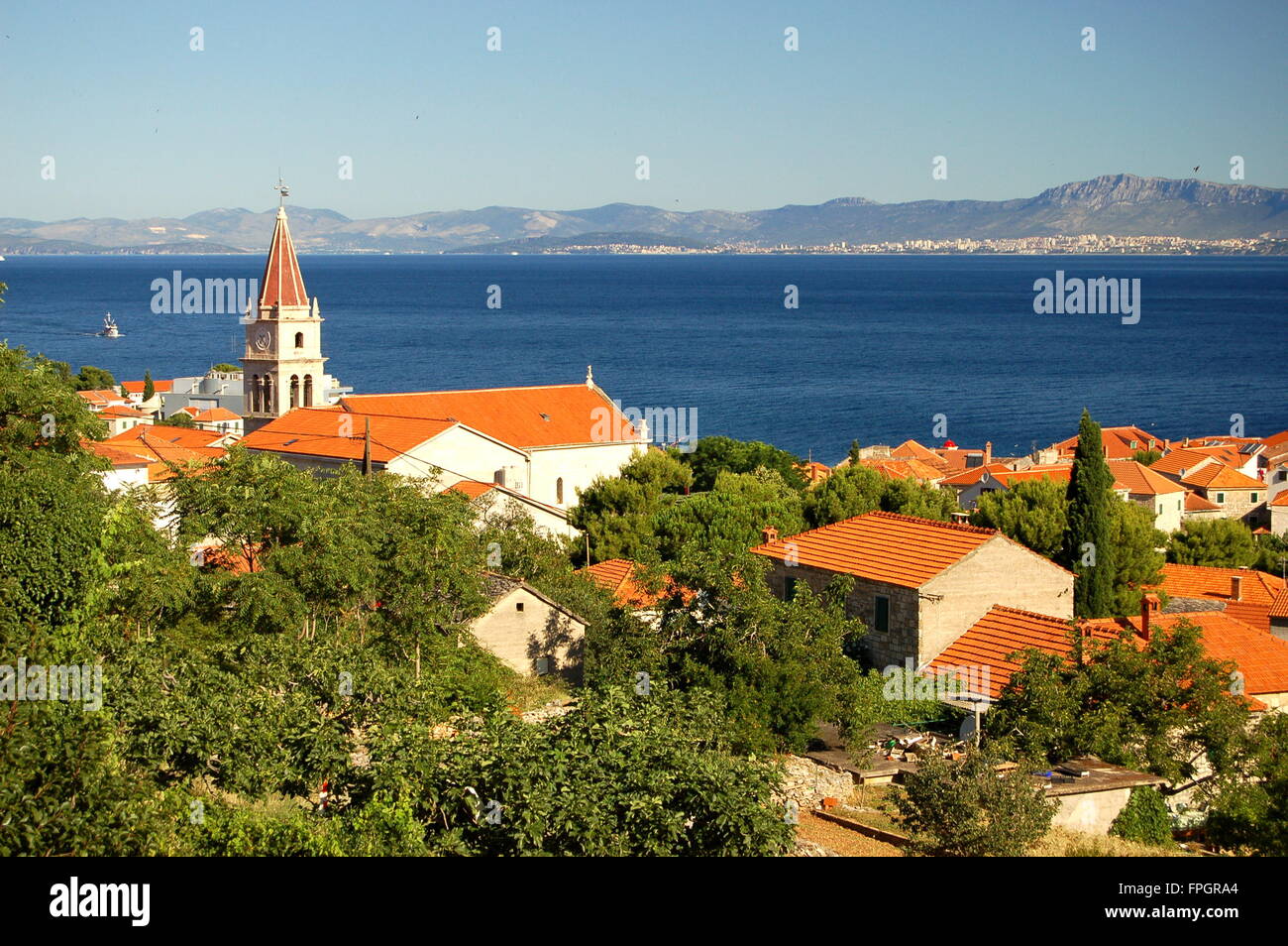 Gorgeous view on village Postira on Brac island, Croatia Stock Photo ...