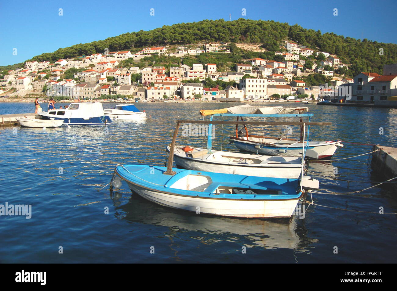 Picturesque superb view of village Pucisca on Brac island, Croatia ...