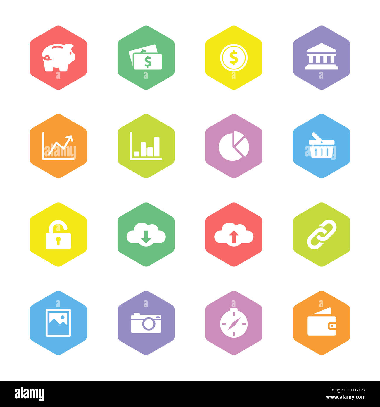 [JPEG] colorful flat finance and technology icon set with hexagon for ...
